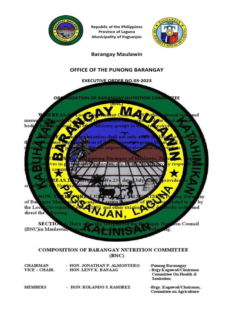 EO-BARANGAY NUTRITION COMMITTEE | PDF | Government