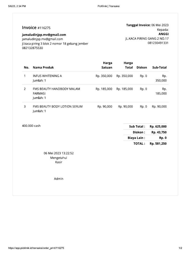 Nota Anggi Kaca Piring 2 06 Mei 2023 | PDF