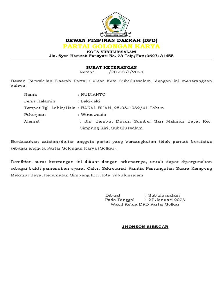 Surat Pernyataan Golkar | PDF