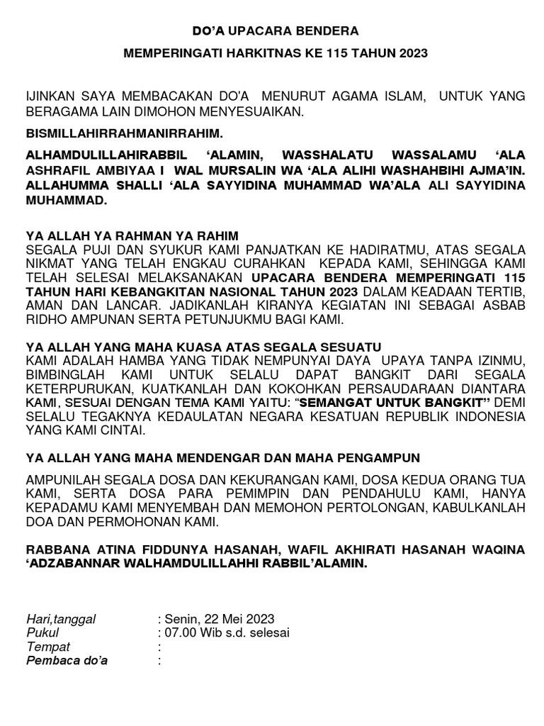 Doa Upacara Harkitnas | PDF | Ilmu Sosial | Agama & Spiritualitas