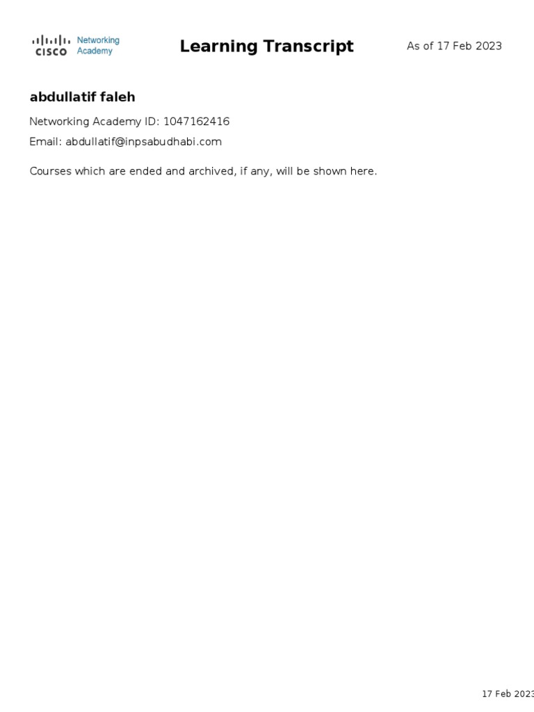 NetAcad Learning Transcript | PDF