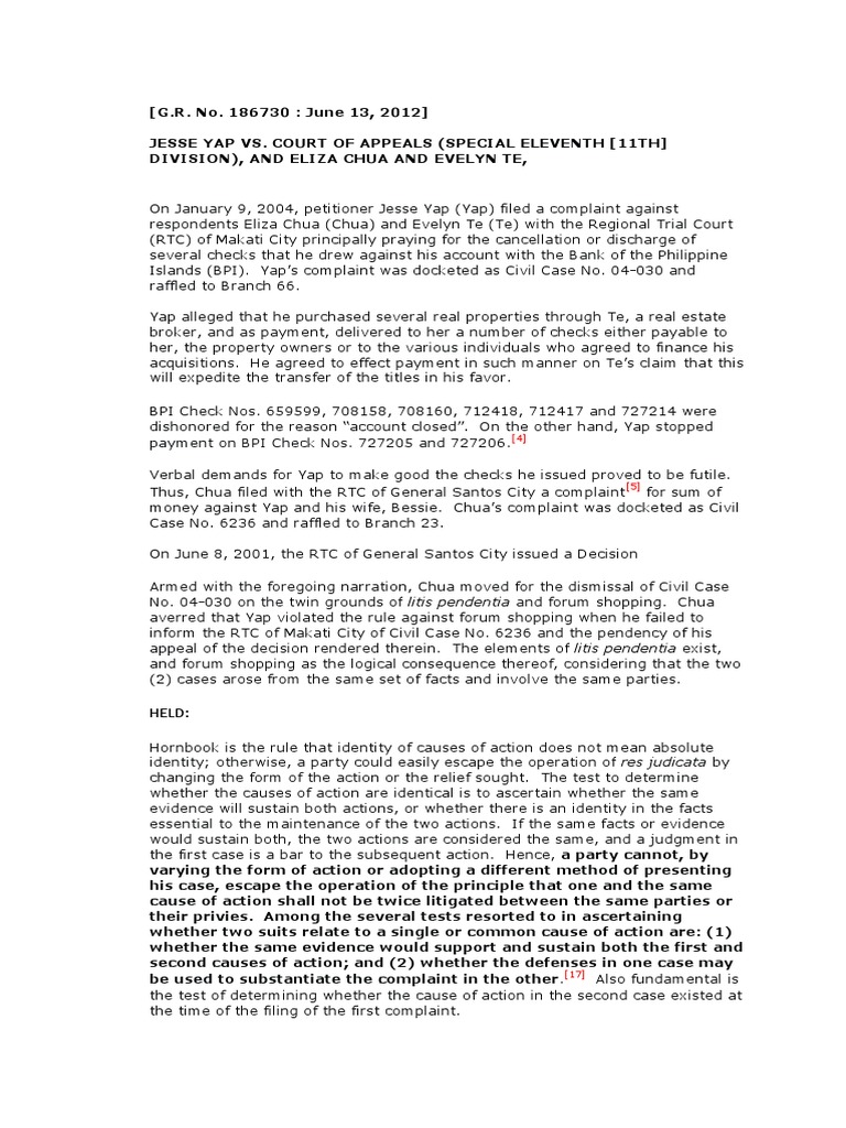 CIV - PRO - YAP v. CHUA - Digest - 11mar23 | PDF