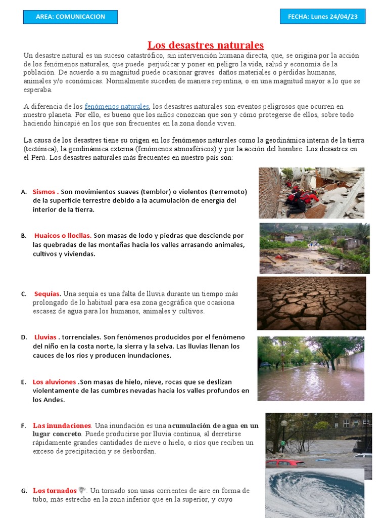 Desastres Naturales en Perú: Guía Infantil | PDF | Temblores | Tipos de ...