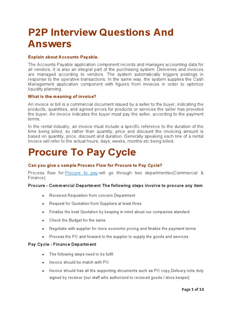 P2P Interview Questions and Answers | PDF | Accounts Payable | Invoice