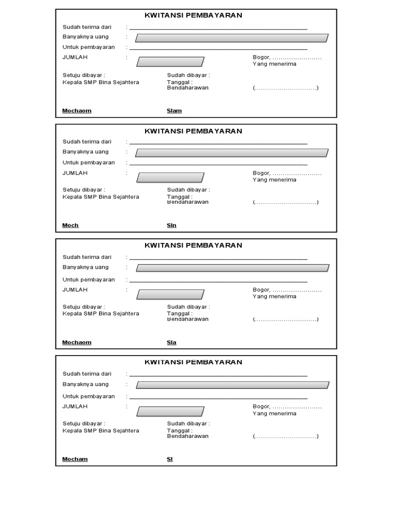 Contoh Format Kwitansi Pembayaran | PDF | Pengelolaan Keuangan & Uang