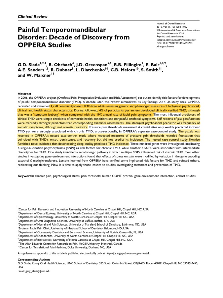Decade of Discovery From OPPERA | PDF | Single Nucleotide Polymorphism ...