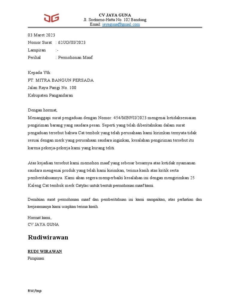 Surat Komplain Tianita X Irgi | PDF