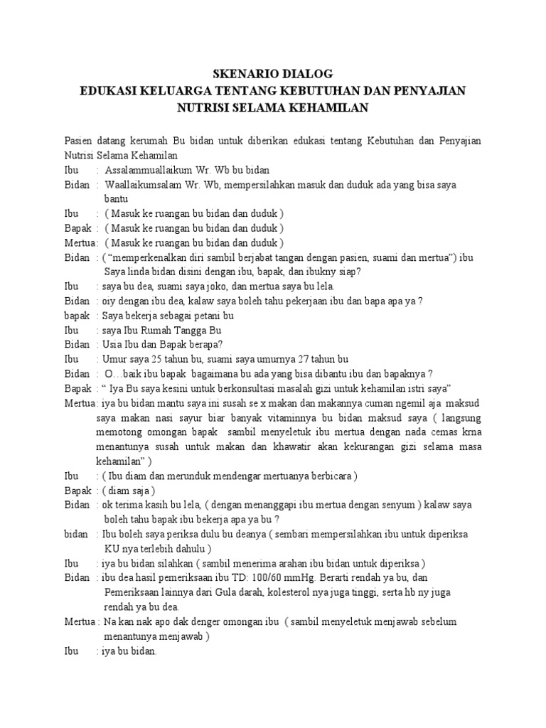 SKENARIO DIALOG Kel 5 KBTHN Nutrisi Pada Masa Kehamilan Video Roolplay | PDF