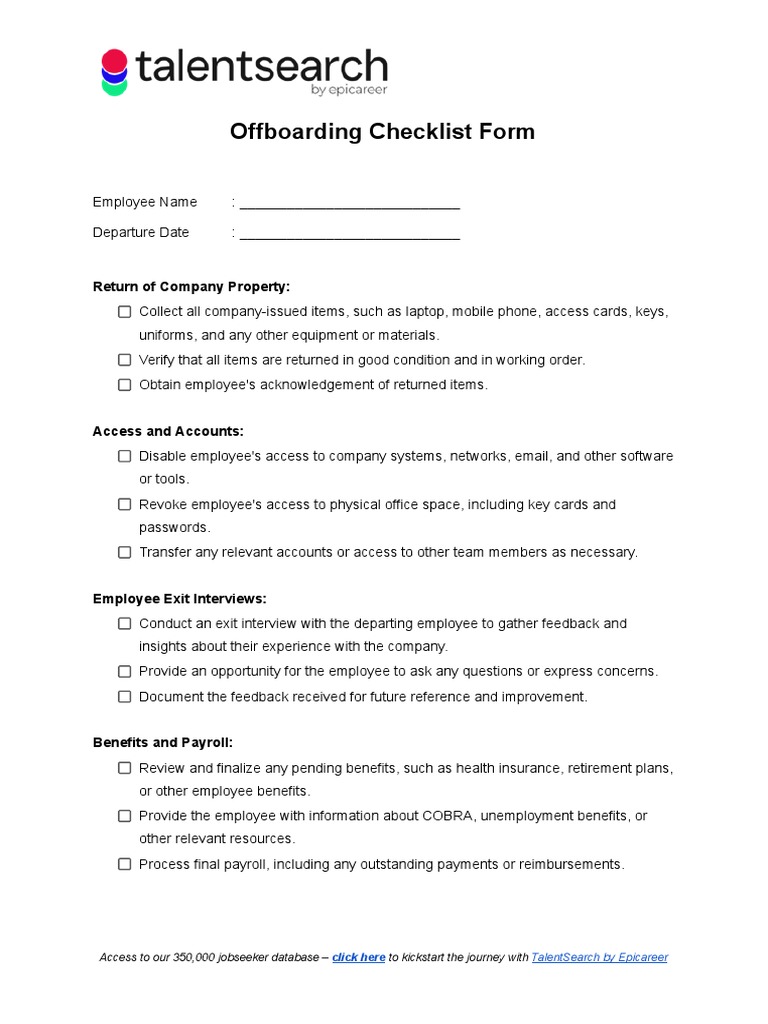 Offboarding Checklist Form | Download Free PDF | Employment | Databases