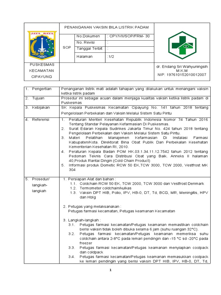 Sop Penanganan Listrik Mati Revisi 2 | PDF