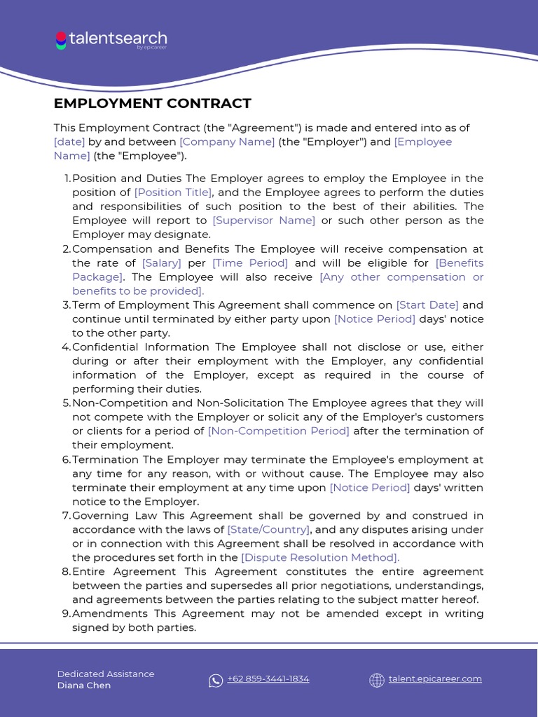 Employment Contract Pdf Employment Private Law