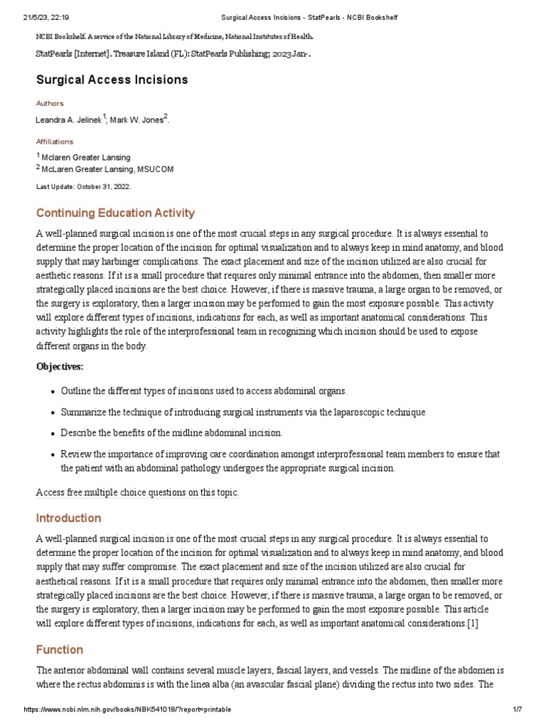 Surgical Access Incisions | PDF | Abdomen | Anatomy