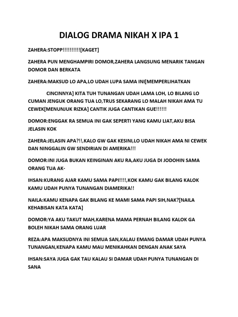 Dialog Drama Nikah X Ipa 1 | PDF | Seni | Fiksi Misteri, Thriller, & Kejahatan