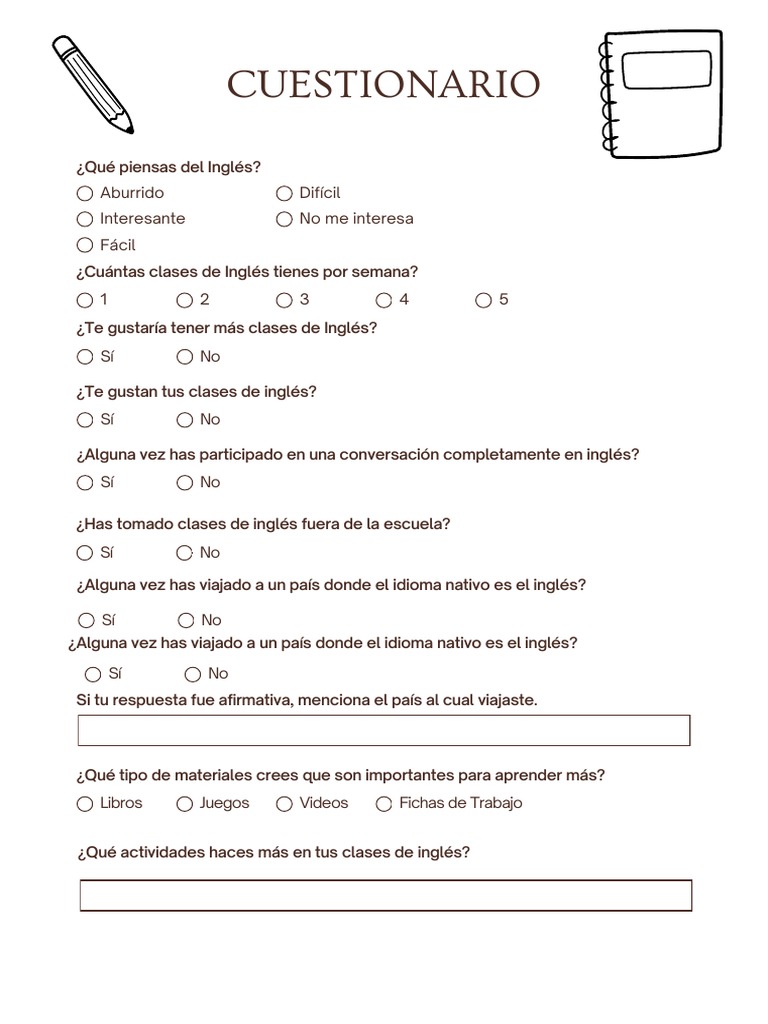 Encuesta sobre clases de inglés | PDF | Estudios de idiomas extranjeros