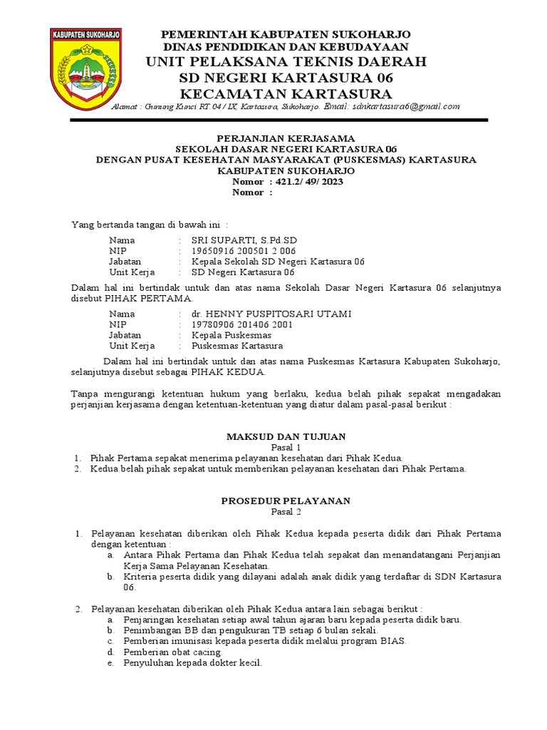 Mou Sekolah Dasar Dengan Puskesmas Pdf