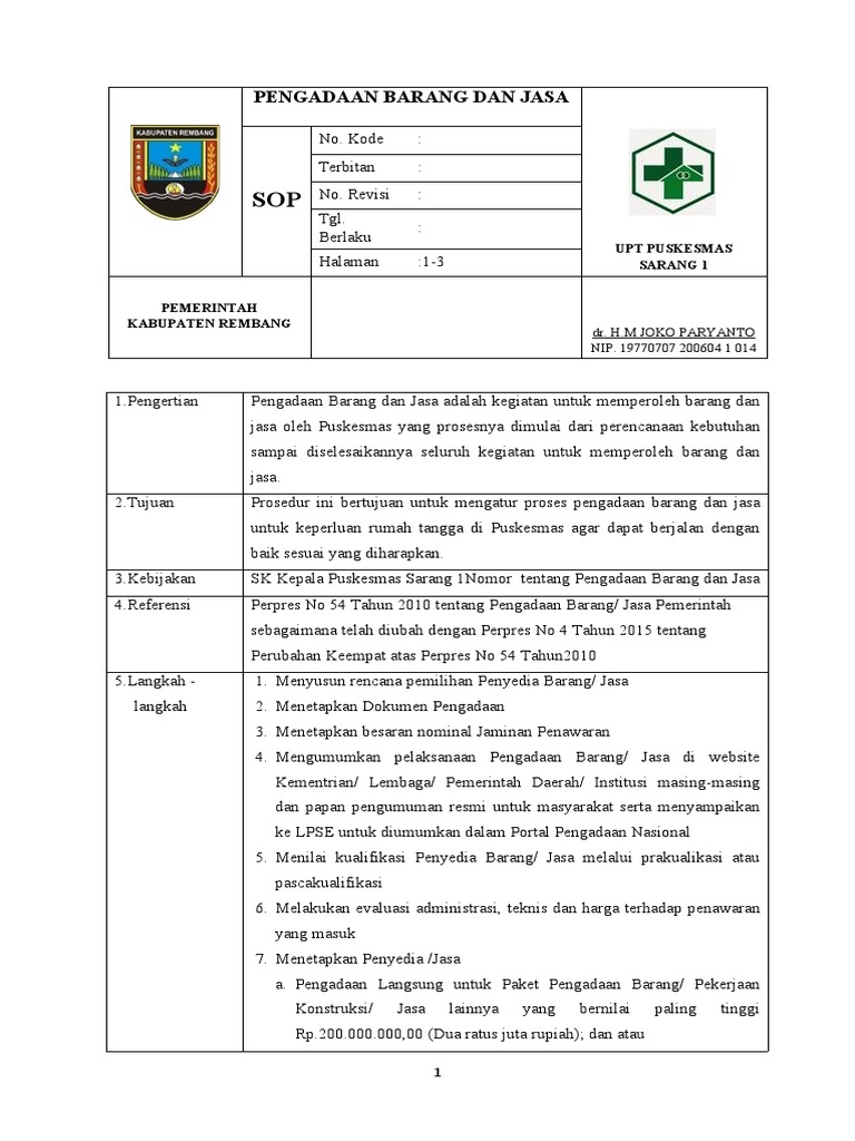 Sop Pengadaan Barang Dan Jasa | PDF