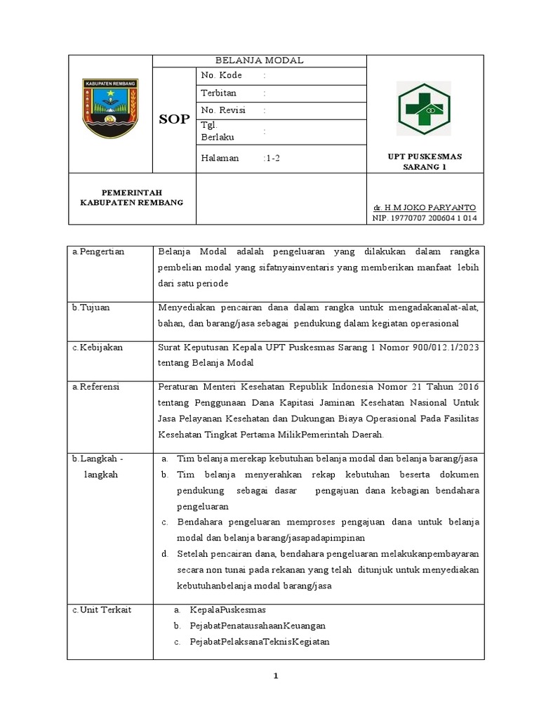 SOP Belanja Modal | PDF