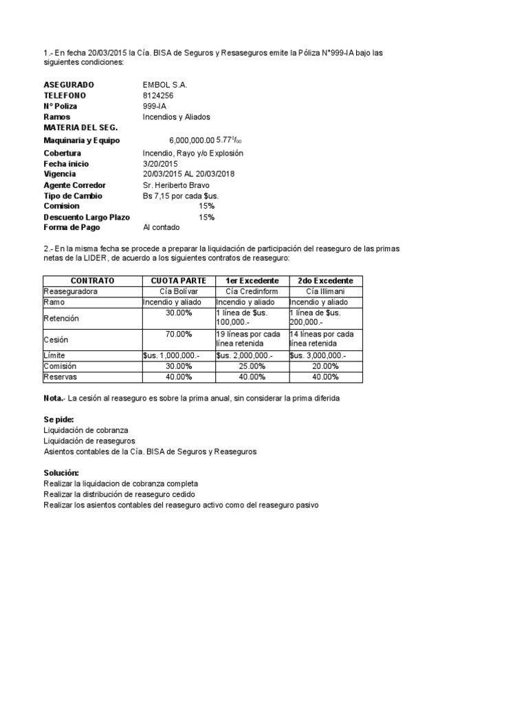 Reaseguros 1 | PDF | Reaseguro | Contabilidad