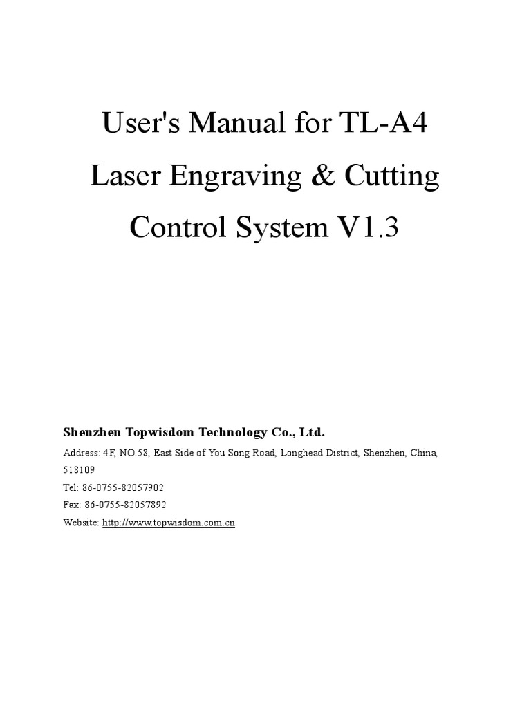 User's Manual For TL-A4 Laser Engraving and Cutting Control SystemV1.3 | PDF | Switch | Usb