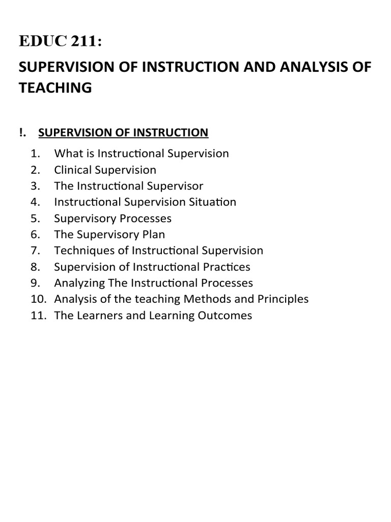 EDUC 211 SUPERVISION OF INSTRUCTION-Module | PDF | Teachers | Leadership