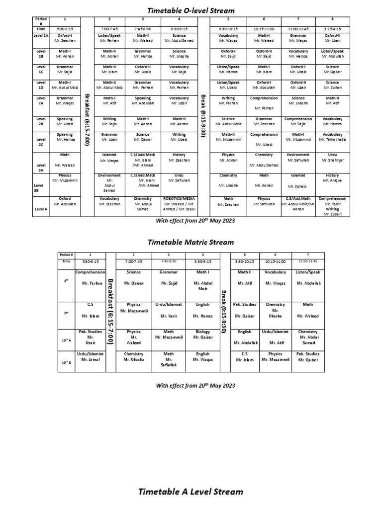 Timetable 20th May v1 | PDF