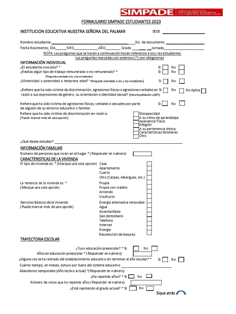 Simpade Formulario 2023 | PDF | Educación de la primera infancia