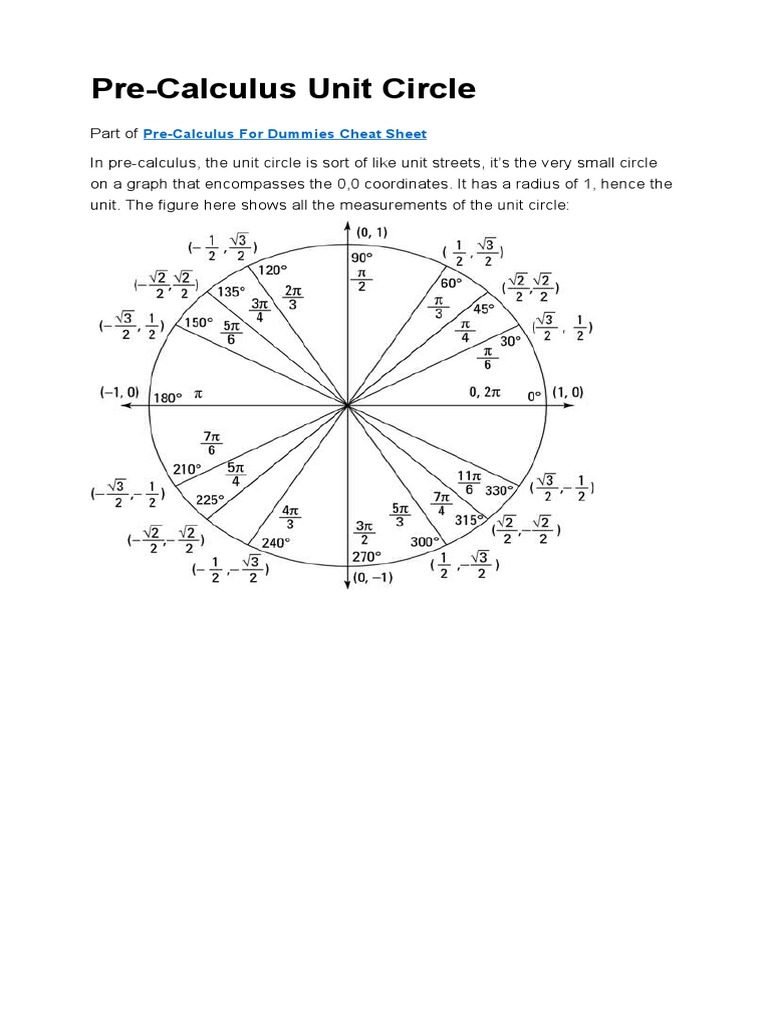 Pre-Calculus Unit Circle | PDF