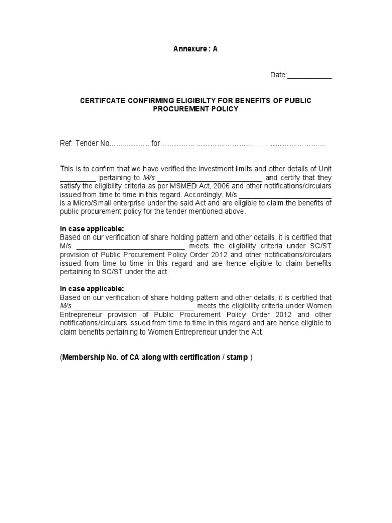 Annexure 2 - MSE Certification by CA | PDF