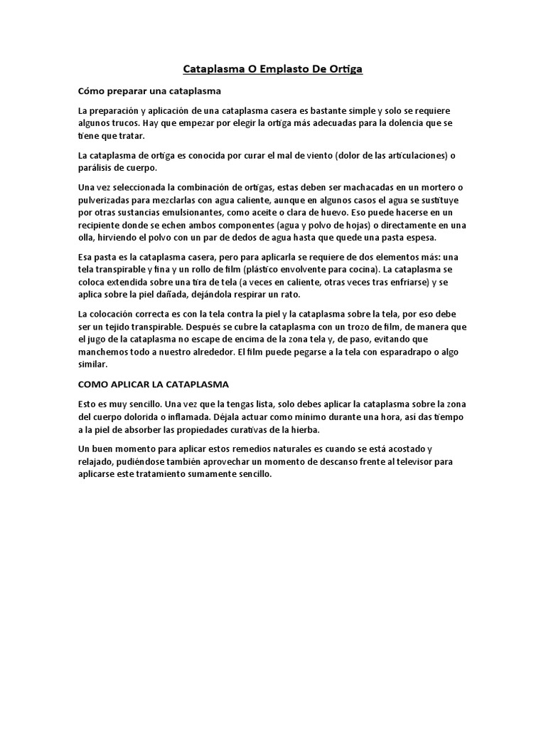 Cataplasma O Emplasto de Ortiga | PDF