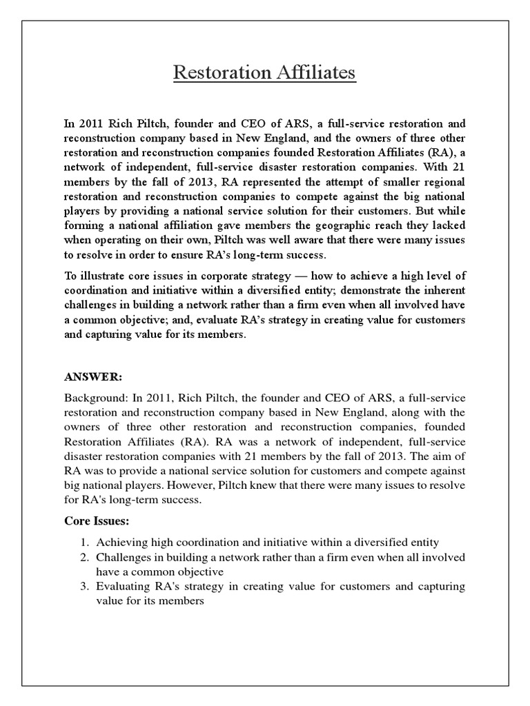 Restoration Affiliates | PDF | Brand | Financial Economics