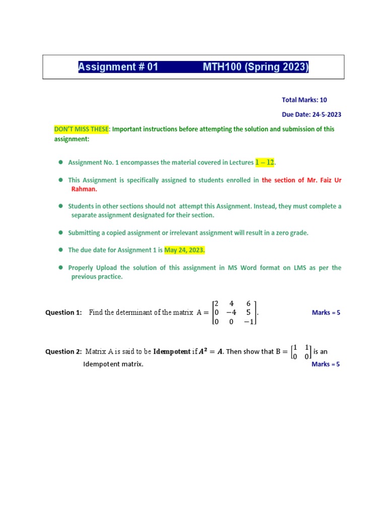 Assignment-1 MTH100 (Faiz Ur Rahman) | PDF | Teaching Methods & Materials
