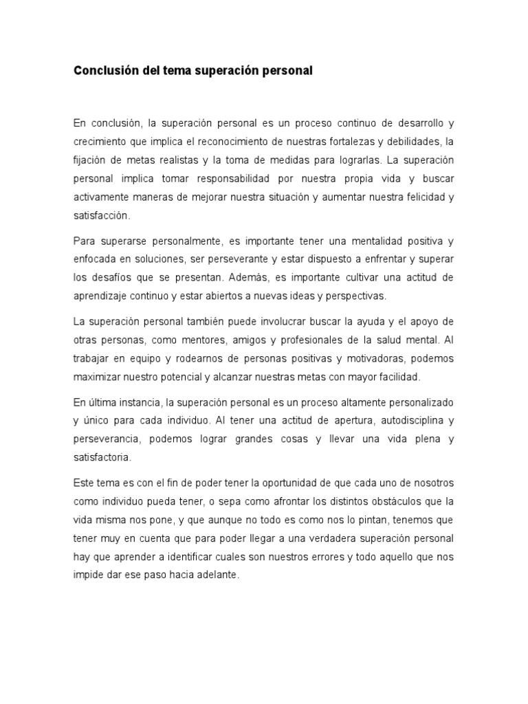 Conclusión Del Tema Superación Personal | PDF