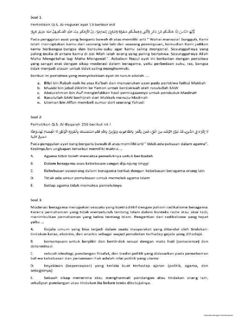 Soal Moderasi Beragama | PDF