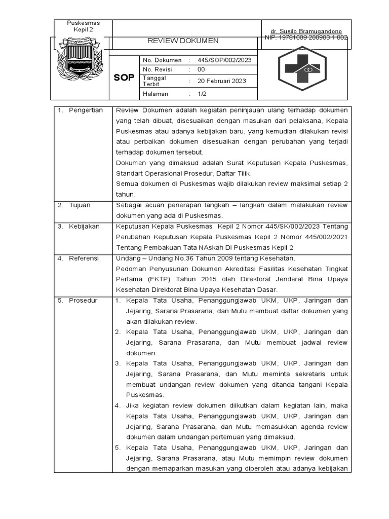 Sop Review Dokumen | PDF