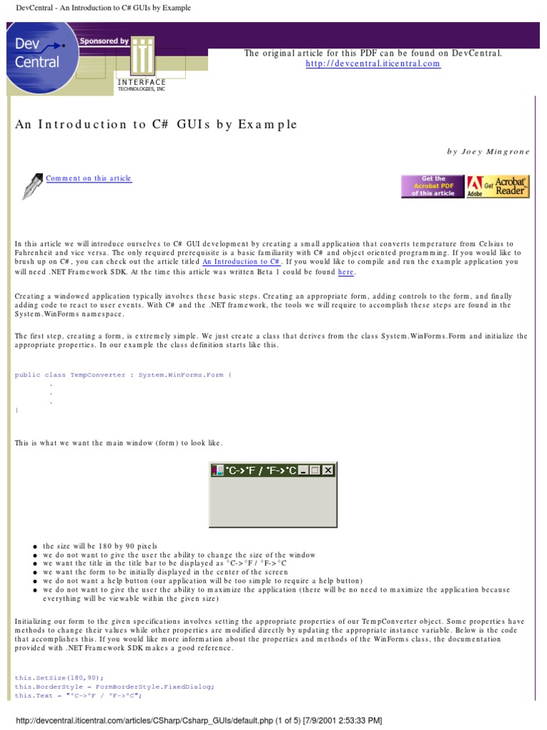 Csharp Guis Pdf C Sharp Programming Language Class Computer