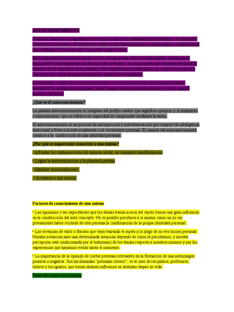 Autoconocimiento DPCC | PDF | Autoestima | Ciencias del comportamiento