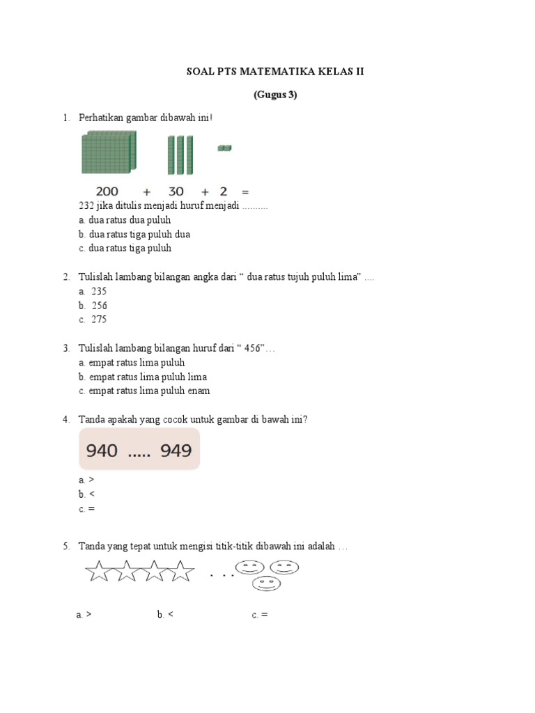 Soal Pts Matematika Kelas II | PDF | Metode & Bahan Ajar