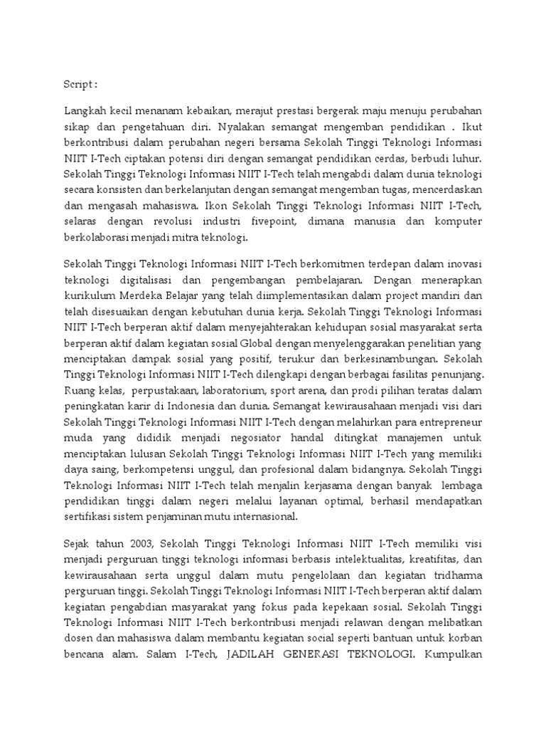 Script Voice Over - Compro I-Tech | PDF