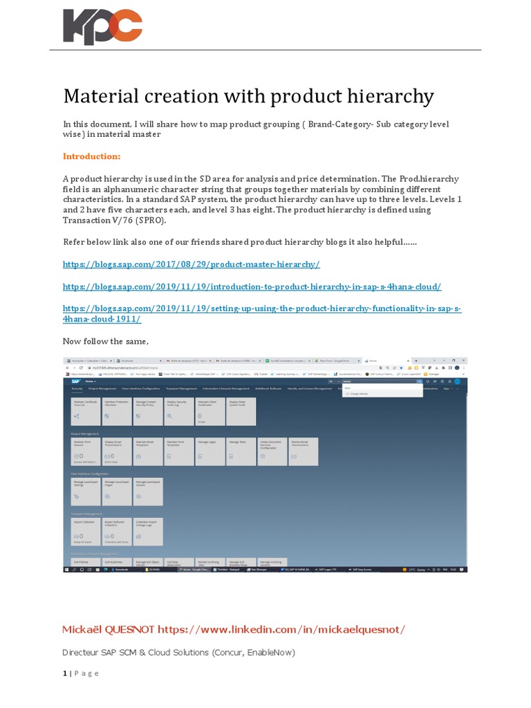Material Creation With Product Hierarchy | PDF | Hierarchy | Logistics