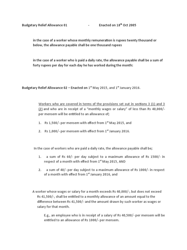 Budgetary Relief Allowance | PDF