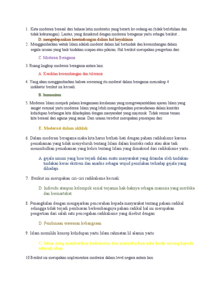 Soal Tanya Jawab Moderasi Beragama | PDF