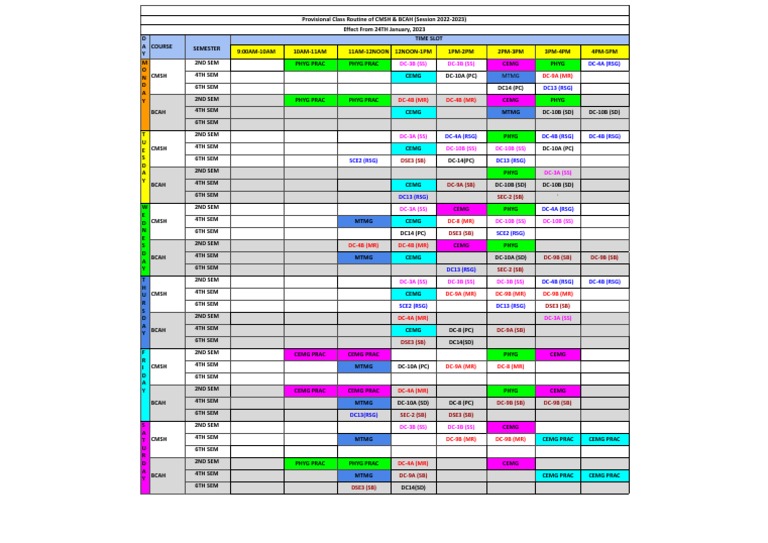 2022-2023 DCSA Class Routine - XLSX - ALL-In-ALL .XLSX - 1,3,6 SEM | PDF