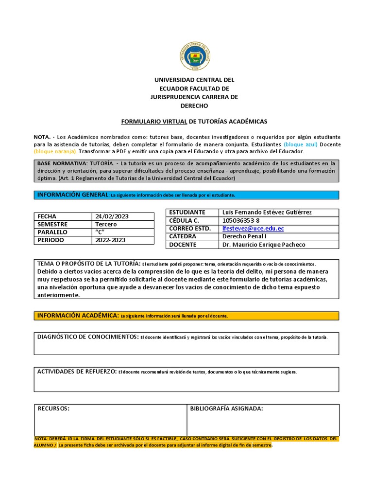 Formato de Tutorías UCE | PDF | Maestros | Cognición