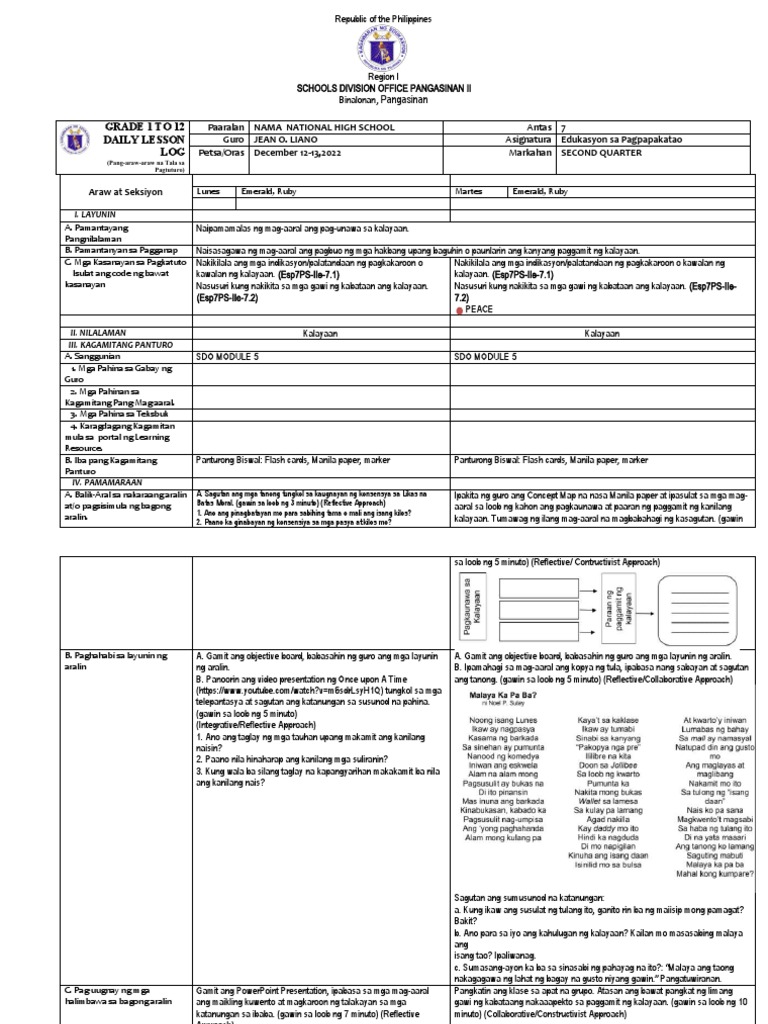JMD ESP 7 Week 6 QUARTER 2 | PDF