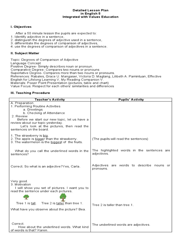 Lesson Plan in English | PDF | Adjective | Linguistics