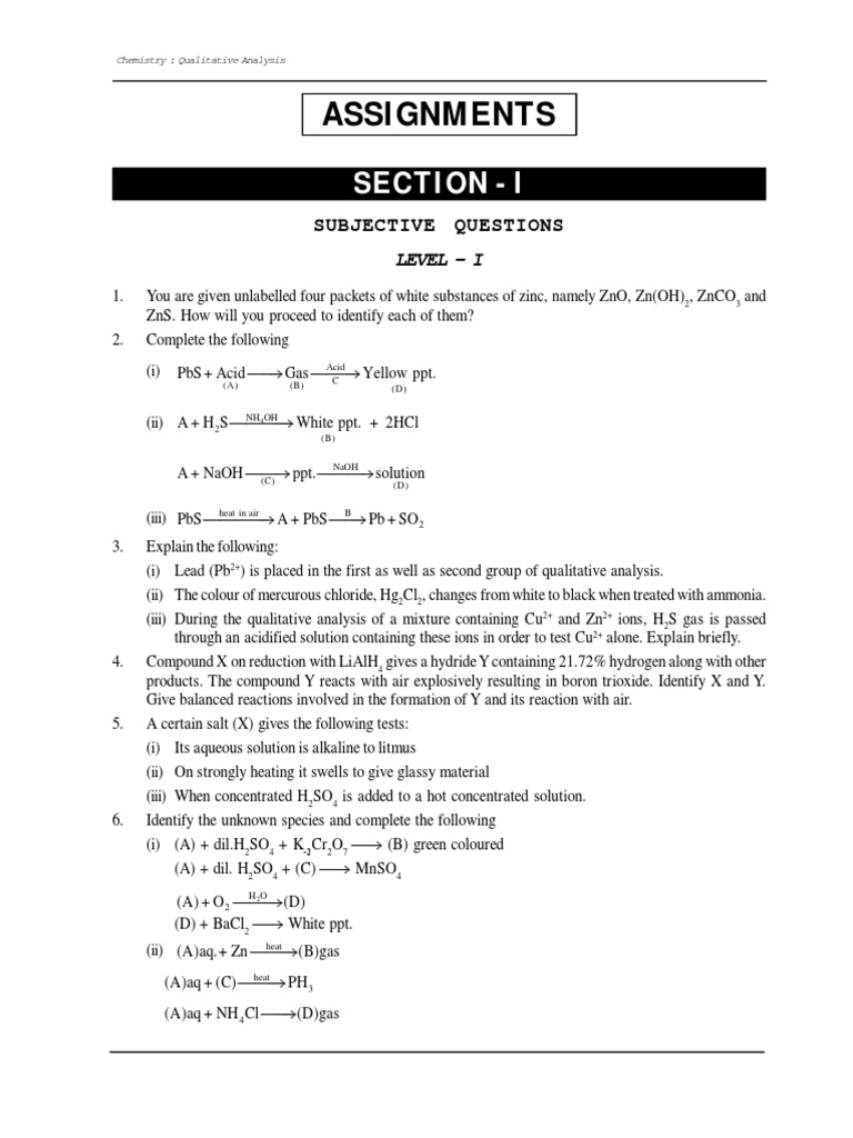Qualitative Analysis-03-New Pattern Assignments (New) | PDF | Hydroxide | Precipitation (Chemistry)
