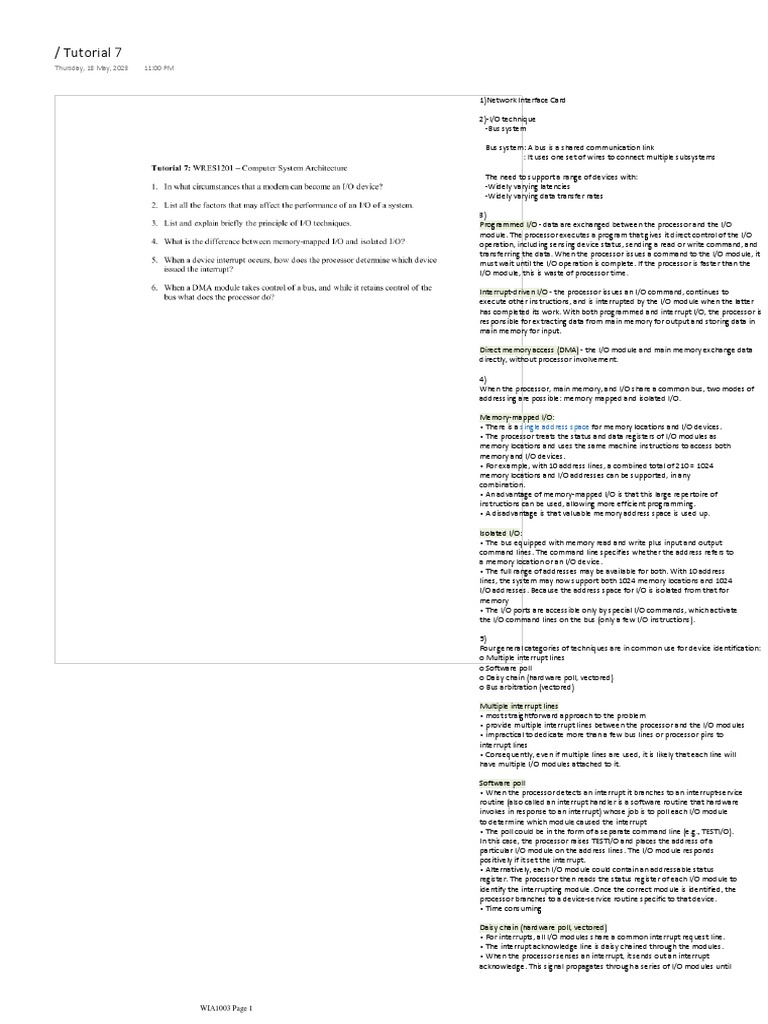 WIA1003 Tutorial 7 | Download Free PDF | Input/Output | Electrical Engineering