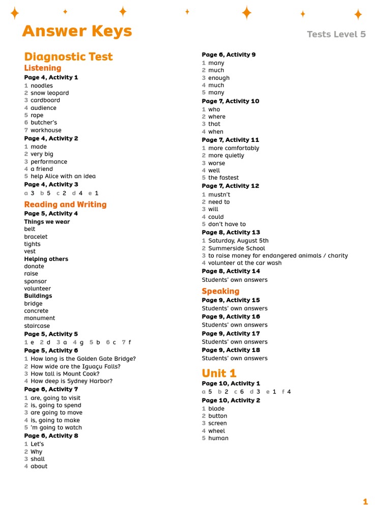 Level 5 Test Activities and Answers | PDF