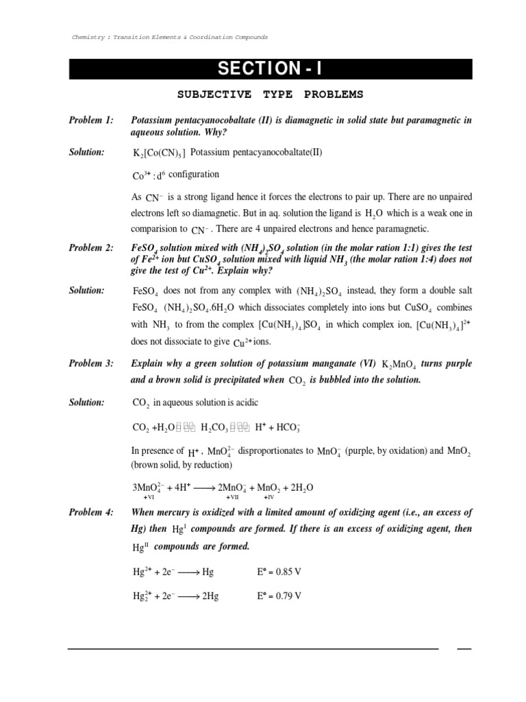 Tranisition Elements-02 - Solved Problems | PDF | Ligand | Coordination ... Tranisition Elements-02 - Solved Problems | PDF | Ligand | Coordination ...