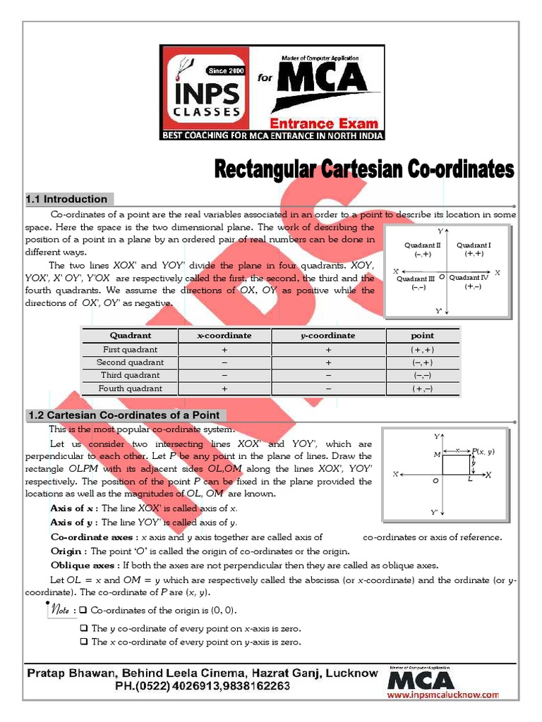 Rectangular Cartesian Co Ordinates Pdf